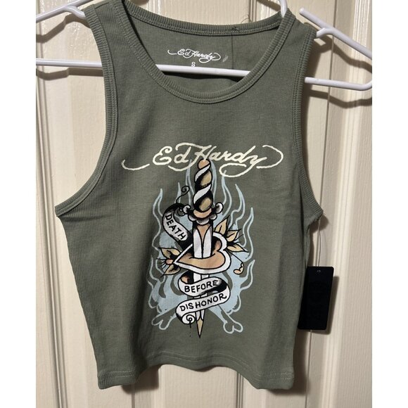Ed Hardy | Tops | Ed Hardy Death Before Dishonor Rib Knit Crop Tank Top ...